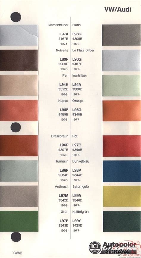 Volkswagen Paint Chart Color Reference Artofit