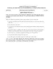 Exam Pdf OREGON STATE UNIVERSITY Babe OF ELECTRICAL ENGINEERING COMPUTER SCIENCE ECE