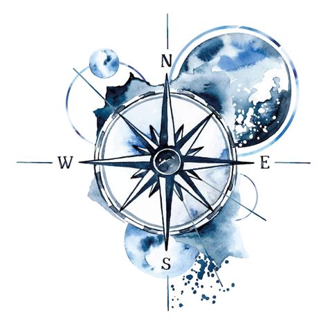 Premium Vector Watercolor Abstract Composition Blue Compass With Planets