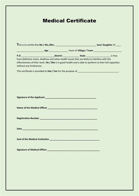 Medical Fitness Certificate Word Format Download Certificate Format