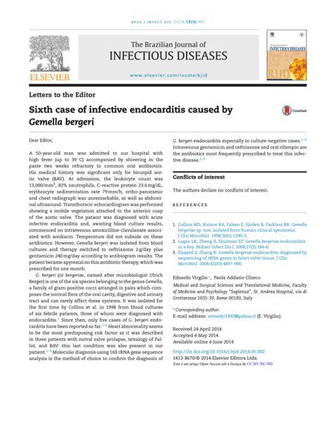 Pdf Sixth Case Of Infective Endocarditis Caused By Gemella Bergeri
