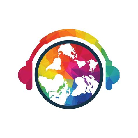 Global World Music Logo Design Earth With Headphones Vector Design