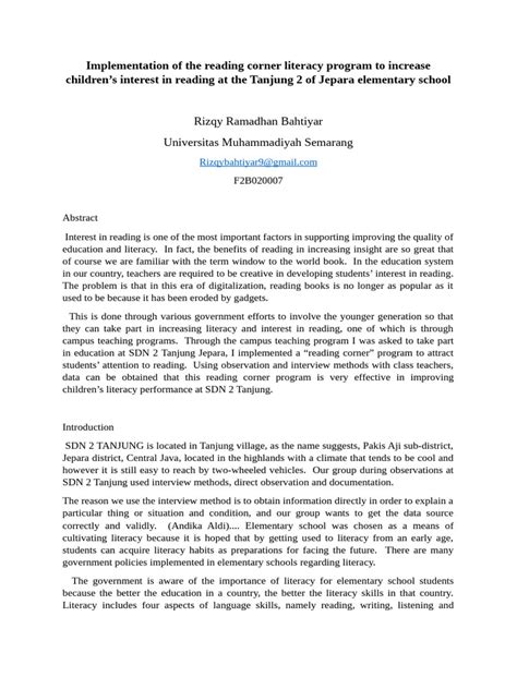 Implementation Of Reding Corner To Improve Reading Interest In Sdn 2 Tanjung Pdf Literacy Implementation Of Reding Corner To Improve Reading Interest In Sdn 2 Tanjung Pdf Literacy