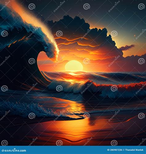 The Rhythmic Sound Of Waves Rolling Onto The Shore Fills The Air Creating A Soothing Melody