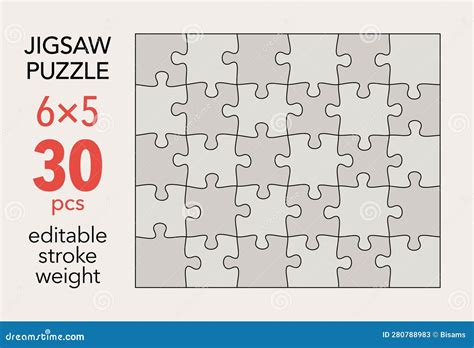Empty Jigsaw Puzzle Grid Template 6x6 Shapes 36 Pieces Separate Matching Puzzle Elements