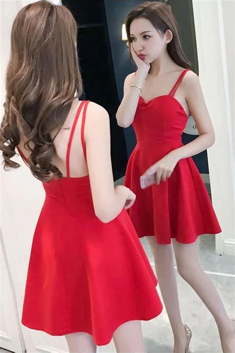 Simple Straps Sweetheart Red Satin Homecoming Dresses Party Dresses On