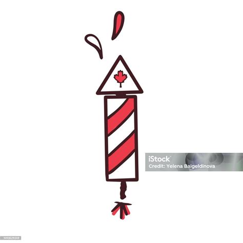 캐나다 국기와 불꽃 놀이 캐나다의 날 상징으로 단풍잎 7월 1일 상징주의는 빨간색과 흰색입니다 낙서 스타일 엽서 배너 포스터 또는 디자인 벡터 7월에 대한 스톡 벡터 아트