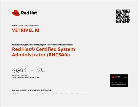 I Am Excited To Announce That I Have Successfully Earned The Red Hat Certified System