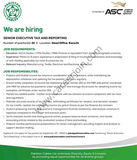 Pakistan Cables Limited Jobs September 2024