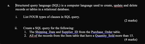 Solved Structured Query Language Sql Is A Computer Language Used To