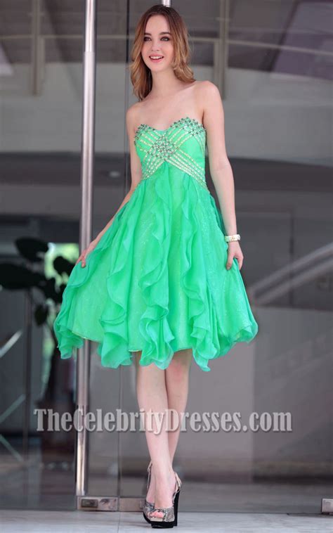Chic Green Strapless A Line Cocktail Party Homecoming Dresses 6012
