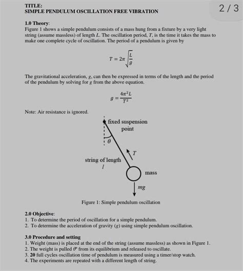 Solved TITLE SIMPLE PENDULUM OSCILLATION FREE VIBRATION Chegg