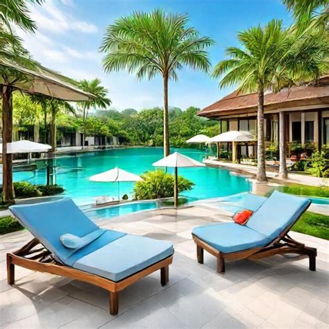 A Pool With A Palm Tree And A Lounge Chair Premium Ai Generated Image
