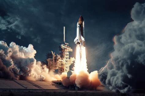 Un Transbordador Espacial Despegando En Una Noche Nublada Foto Premium