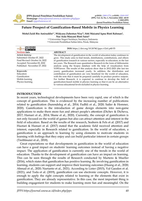 Pdf Future Prospect Of Gamification Based Mobile In Physics Learning