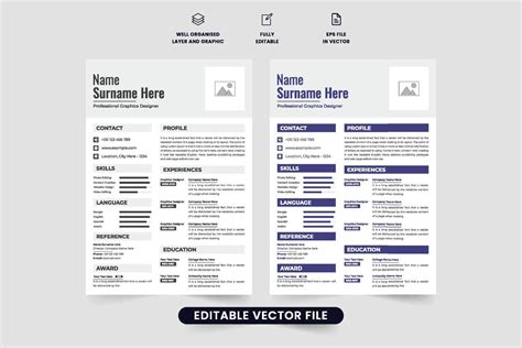 Creative Resume Template Vector With Photo Placeholders Job
