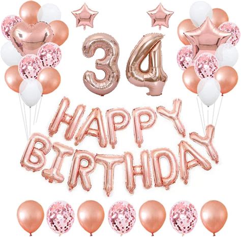 34th Rose Gold Birthday Party Decorations Pack 48pcs Banner Happy