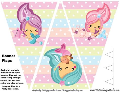 Mermaid Birthday Party Food Tent Cards Cupcake Toppers Flag Bunting