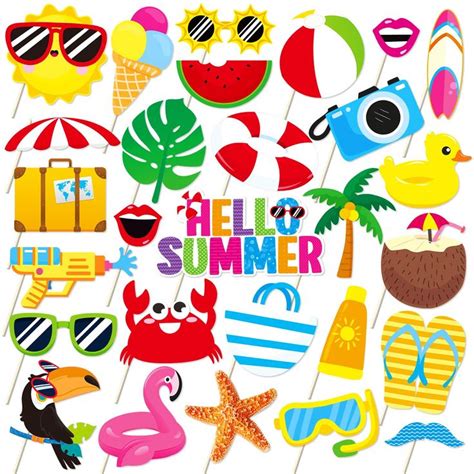 Summer Pool Beach Photo Booth Props 30 Pack Pool Hawaiian Beach Luau