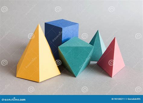 Colorful Platonic Solids Abstract Geometric Figures On Gray Background