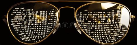 Blockchain And Digital Currency Concept Glasses With Binary Code Stock Illustration