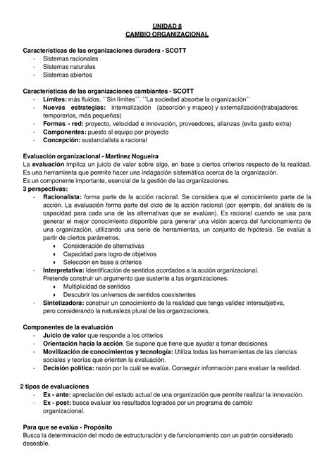 Unidad 8 1 1 5 Unidad 8 Cambio Organizacional Características De