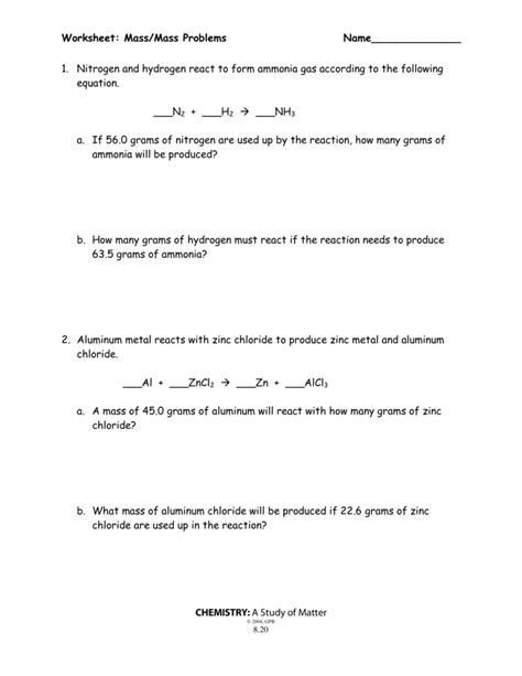 Mass Mass Problems Worksheet