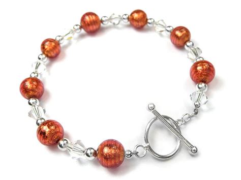 Murano Glass Bracelet Copper Indigo Silver