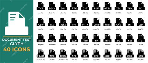 premium vector set of document file text icons glyph style pdf csv