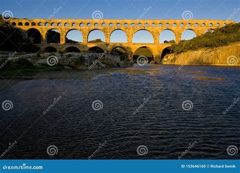 Roman Aqueduct Pont Du Gard Languedoc Roussillon France Stock Photo