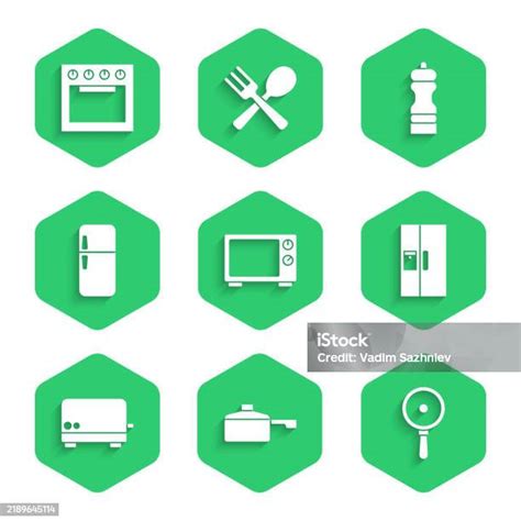 전자 레인지 프라이팬 냉장고 토스터기 후추 및 오븐 아이콘을 설정합니다 벡터 가정 생활에 대한 스톡 벡터 아트 및 기타 이미지 가정 생활 가정 주방 가정의 방