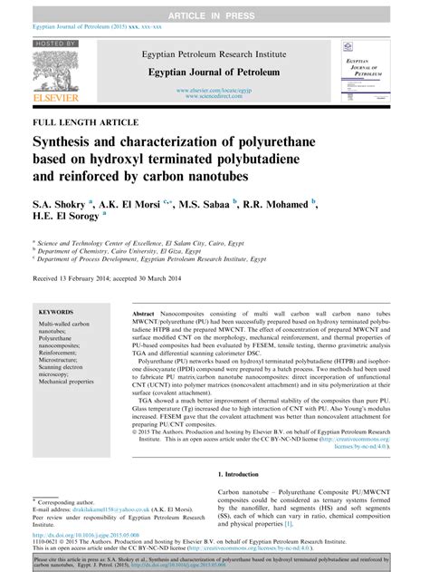 Pdf Synthesis And Characterization Of Polyurethane Based On Hydroxyl Terminated Polybutadiene