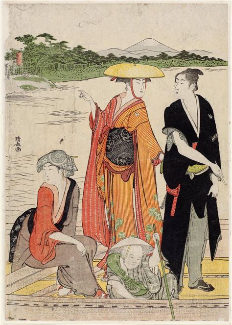 鳥居清長による浮世絵Ferry at Rokugô