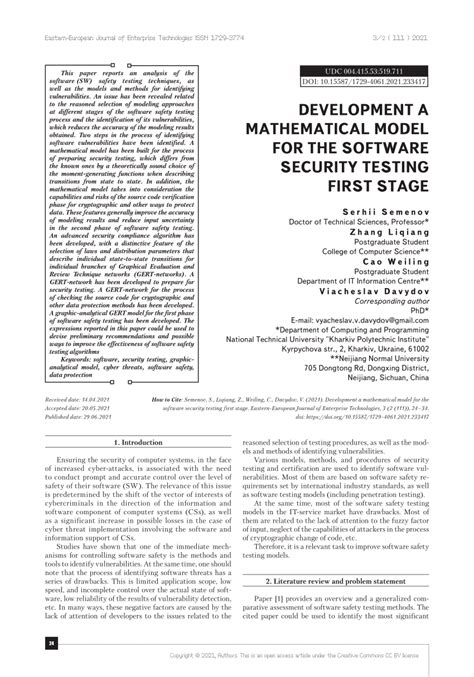 Pdf Development A Mathematical Model For The Software Security