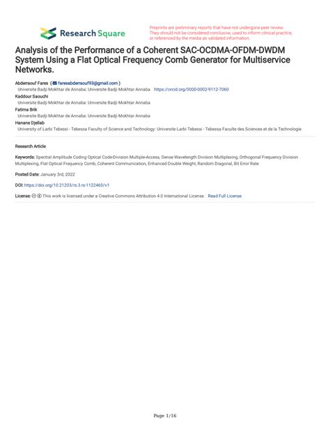 Pdf Analysis Of The Performance Of A Coherent Sac Ocdma Ofdm Dwdm System Using A Flat Optical