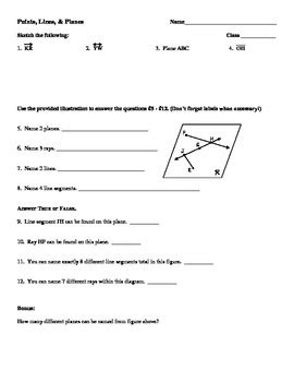 Points Lines And Planes Worksheet By Mrs Ungaro TpT