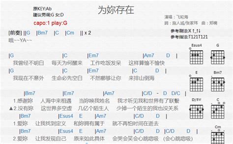 为你存在吉他谱 飞轮海 G调吉他弹唱谱 和弦谱 琴谱网