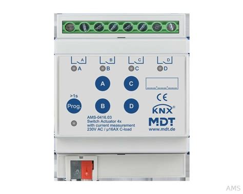 MDT AMS 0416 03 Schaltaktor 4 Fach 4TE REG 16 A 230V AC C Last Mit Strommessung