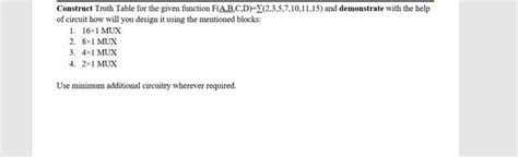 Solved Construct Truth Table For The Given Function