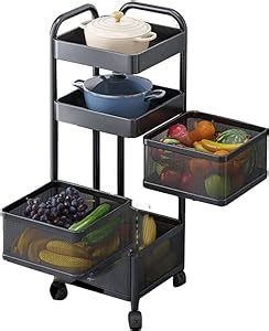 Lucario Metal Layer Kitchen Rotating Trolley Portable Storage Rack Round Design Fruits And