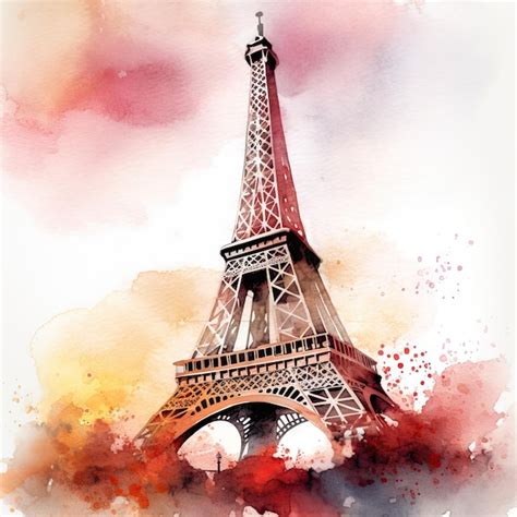 Una pintura de acuarela de la torre eiffel en parís Foto Premium