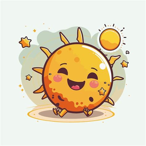 Estilo De Dibujos Animados De Vector Lindo Sol Vector Premium