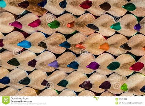 A Macro Close Up Of Colored Pencil Sharpened Points In An Orderly Stack