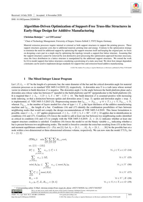 Pdf Algorithm‐driven Optimization Of Support‐free Truss‐like Structures In Early‐stage Design