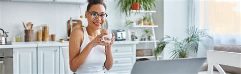 Positive African American Woman In Glasses Stock Image Image Of Happy