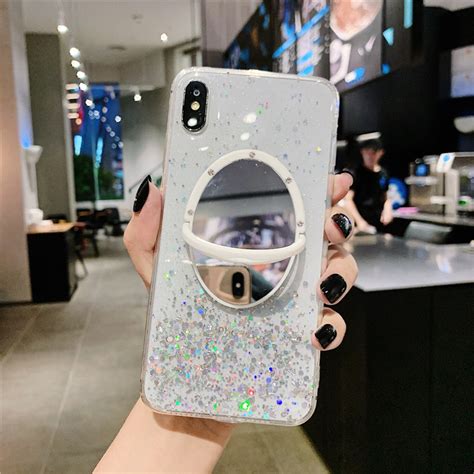 Iphone13手机壳镜子镶钻14promax适用苹果12闪粉硅胶软壳11细粉亮片高级感透明保护外壳13promax新款女小众xs虎窝淘