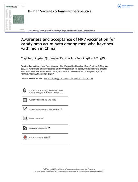 Pdf Awareness And Acceptance Of Hpv Vaccination For Condyloma