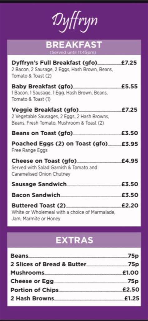 Dyffryn Cafe And Restaurant Welshpools Full Menu Online