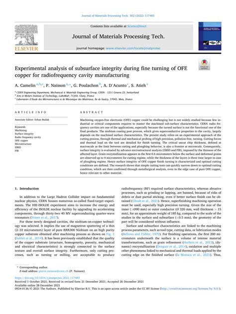 Pdf Experimental Analysis Of Subsurface Integrity During Fine Turning Of Ofe Copper For