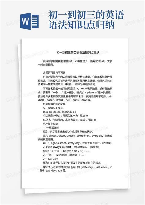 初一到初三的英语语法知识点归纳Word模板下载 编号qndbdrpg 熊猫办公